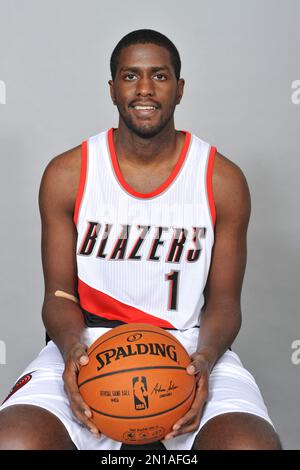 Portland Trail Blazers' Omari Johnson during the NBA basketball team's media day, in Portland ...