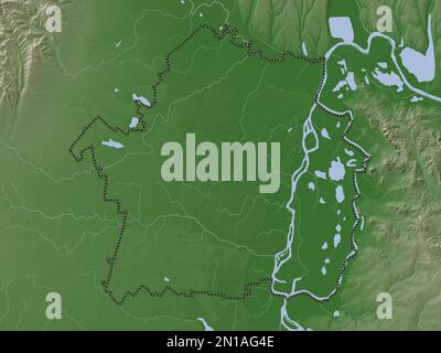 Braila, county of Romania. Colored elevation map with lakes and rivers ...