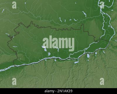 Calarasi, county of Romania. Colored elevation map with lakes and ...