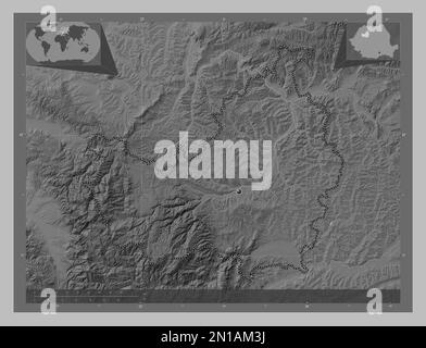 Cluj, county of Romania. Grayscale elevation map with lakes and rivers ...