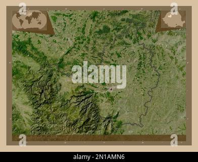 Cluj, county of Romania. Low resolution satellite map. Locations and ...