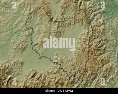 Covasna, county of Romania. Colored elevation map with lakes and rivers ...