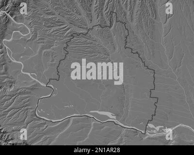 Dolj, county of Romania. Elevation map colored in sepia tones with ...