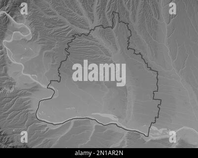 Dolj, county of Romania. Grayscale elevation map with lakes and rivers ...