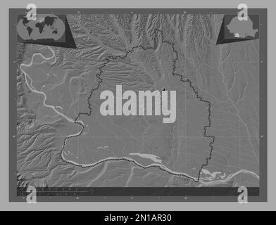 Dolj, county of Romania. Bilevel elevation map with lakes and rivers ...