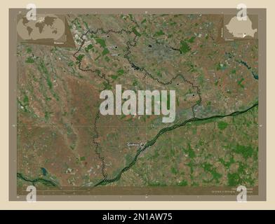 Giurgiu, county of Romania. High resolution satellite map. Locations of ...