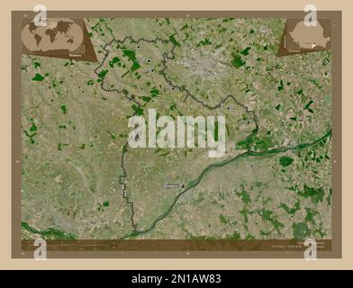 Giurgiu, county of Romania. Low resolution satellite map. Locations of ...