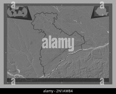 Giurgiu, county of Romania. Bilevel elevation map with lakes and rivers ...