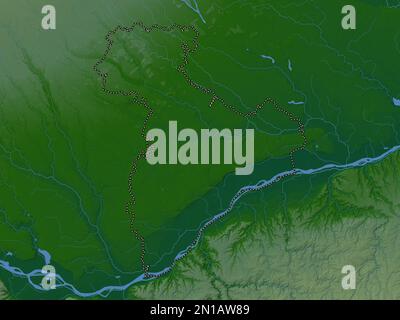 Giurgiu, county of Romania. Colored elevation map with lakes and rivers ...