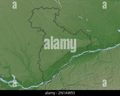 Giurgiu, county of Romania. Colored elevation map with lakes and rivers ...
