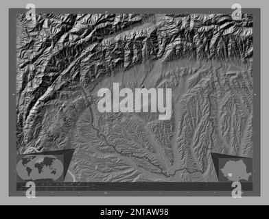 Gorj, county of Romania. Bilevel elevation map with lakes and rivers ...