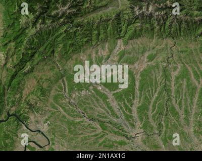 Gorj, county of Romania. High resolution satellite map. Locations of ...