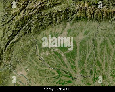 Gorj, county of Romania. Low resolution satellite map. Locations of ...