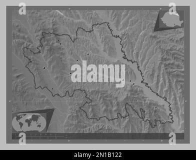 Iasi, county of Romania. Grayscale elevation map with lakes and rivers ...