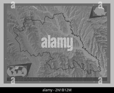 Iasi, county of Romania. Grayscale elevation map with lakes and rivers ...