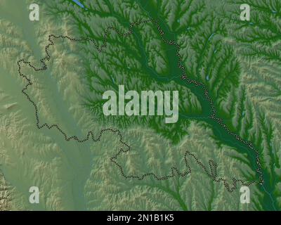 Iasi, county of Romania. Colored elevation map with lakes and rivers ...