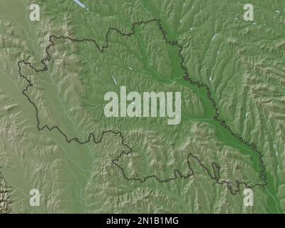 Iasi, county of Romania. Colored elevation map with lakes and rivers ...