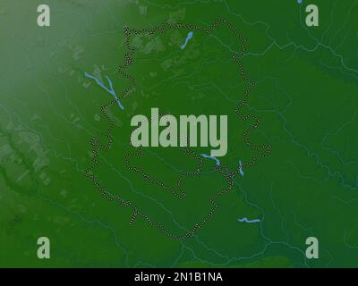 Ilfov, county of Romania. Colored elevation map with lakes and rivers ...