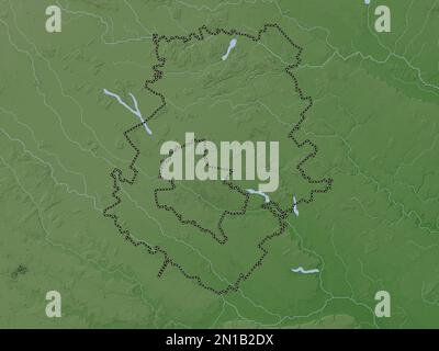 Ilfov, county of Romania. Colored elevation map with lakes and rivers ...