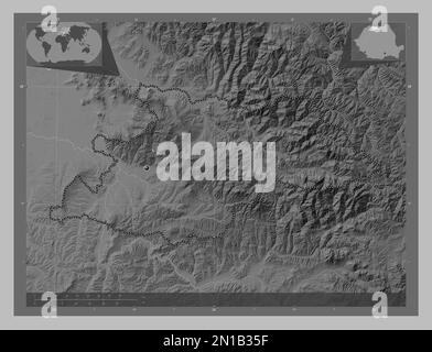 Maramures, county of Romania. Grayscale elevation map with lakes and ...