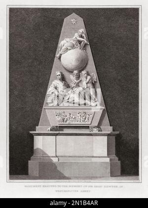 Monument to English mathematician Sir Isaac Newton in Westminster Abbey, London. The monument ...