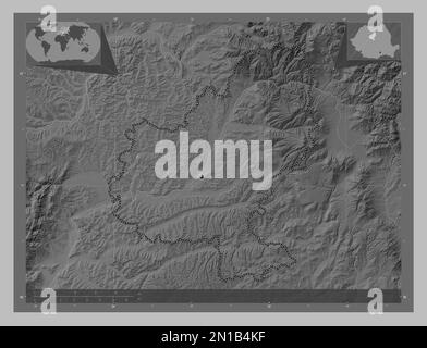 Mures, county of Romania. Grayscale elevation map with lakes and rivers ...
