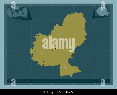 Mures, county of Romania. Solid color shape. Locations and names of ...