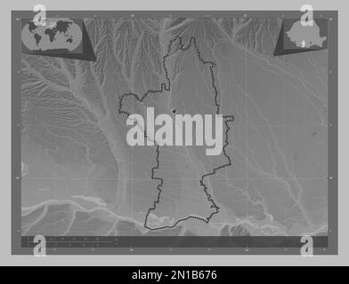 Olt, county of Romania. Grayscale elevation map with lakes and rivers ...