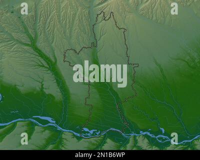 Olt, county of Romania. Colored elevation map with lakes and rivers ...