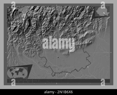 Prahova, county of Romania. Bilevel elevation map with lakes and rivers ...