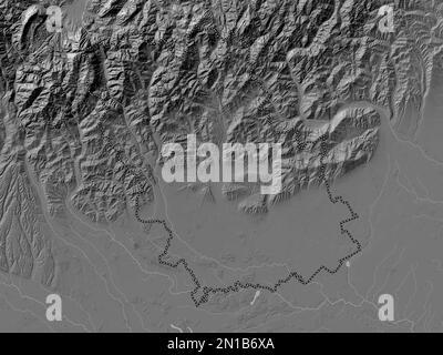 Prahova, county of Romania. Bilevel elevation map with lakes and rivers ...