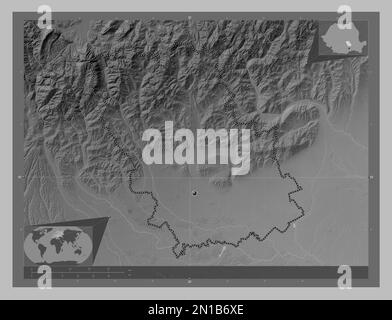 Prahova, county of Romania. Grayscale elevation map with lakes and ...