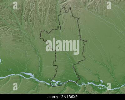 Olt, county of Romania. Colored elevation map with lakes and rivers ...