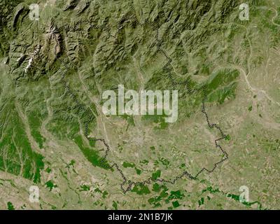 Prahova, county of Romania. Low resolution satellite map. Locations and ...
