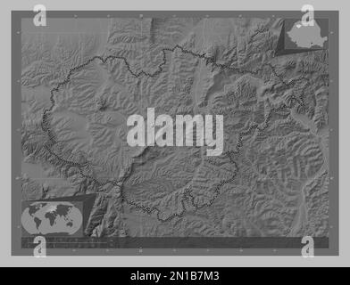 Salaj, county of Romania. Grayscale elevation map with lakes and rivers ...