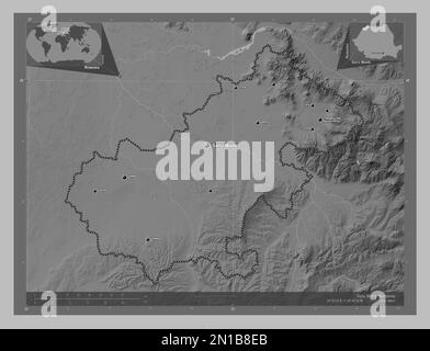 Satu Mare, county of Romania. Grayscale elevation map with lakes and ...