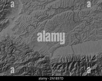 Sibiu, county of Romania. Grayscale elevation map with lakes and rivers ...