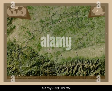Sibiu, county of Romania. Low resolution satellite map. Corner ...
