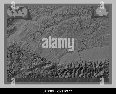 Sibiu, county of Romania. Grayscale elevation map with lakes and rivers ...