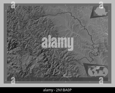 Suceava, county of Romania. Grayscale elevation map with lakes and ...