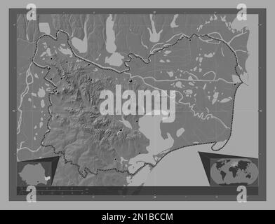 Tulcea, county of Romania. Bilevel elevation map with lakes and rivers ...