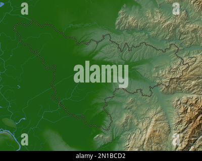Timis, county of Romania. Elevation map colored in sepia tones with ...
