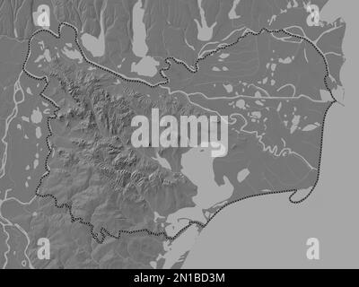 Tulcea, county of Romania. Bilevel elevation map with lakes and rivers ...
