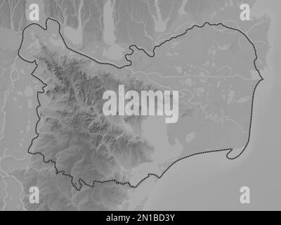 Tulcea, county of Romania. Grayscale elevation map with lakes and ...