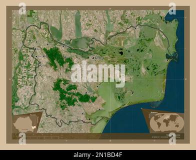 Tulcea, county of Romania. Low resolution satellite map. Corner ...