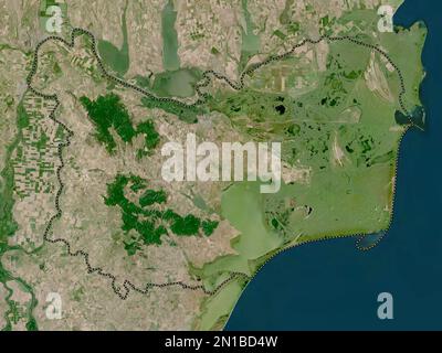 Tulcea, county of Romania. Low resolution satellite map. Locations of ...