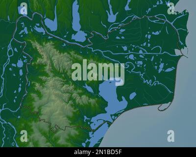 Tulcea, county of Romania. Colored elevation map with lakes and rivers ...