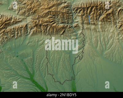 Valcea, county of Romania. Colored elevation map with lakes and rivers ...