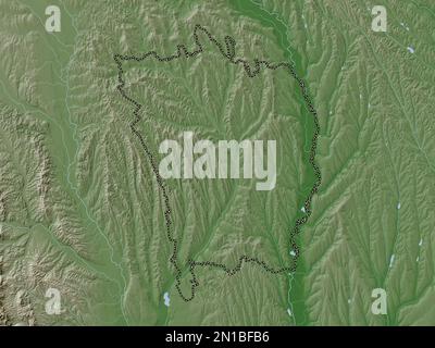 Vaslui, county of Romania. Colored elevation map with lakes and rivers ...