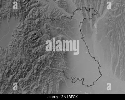 Vrancea, county of Romania. Grayscale elevation map with lakes and ...